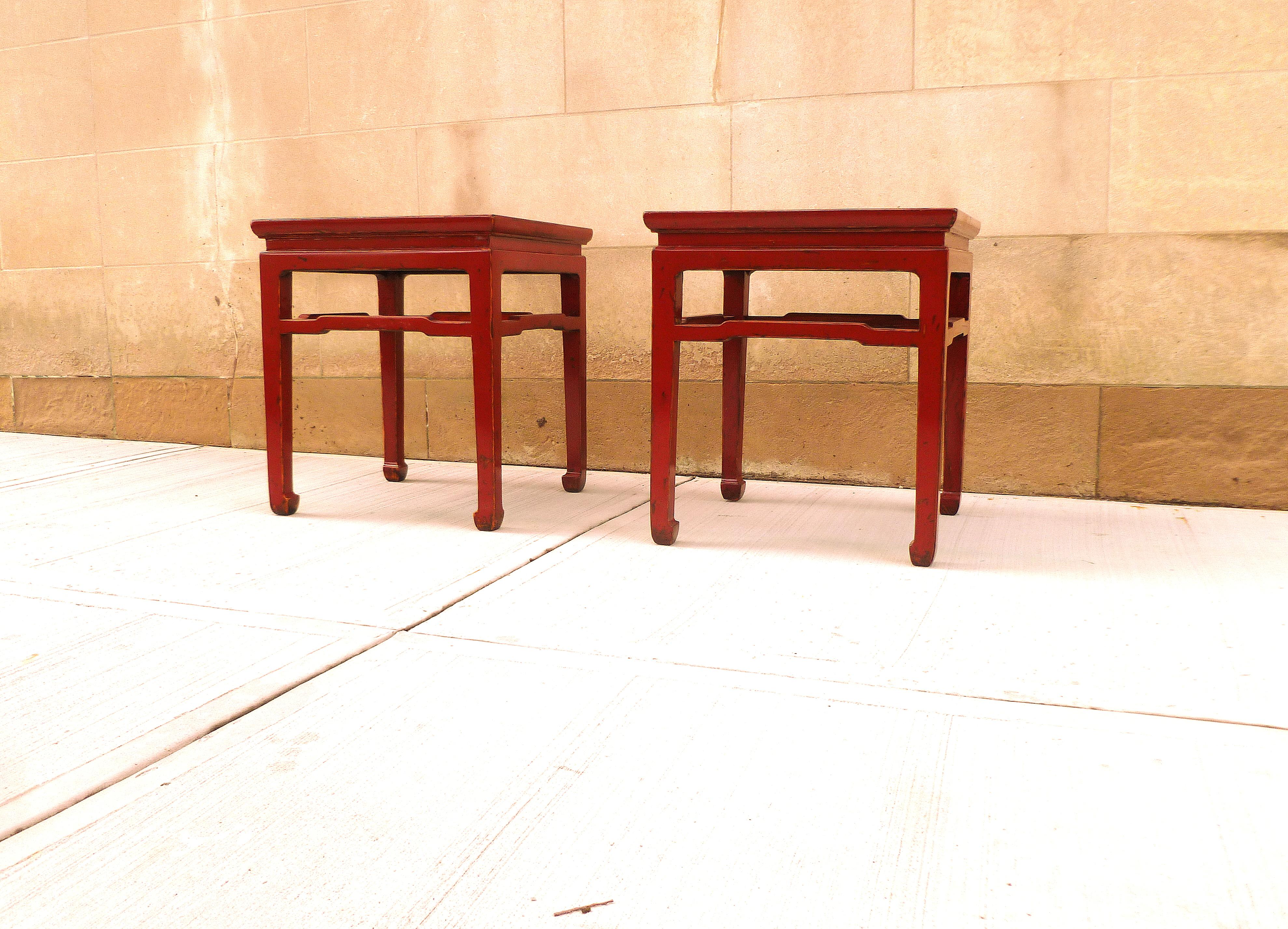 Pair of Square Red Lacquer End Tables at 1stDibs