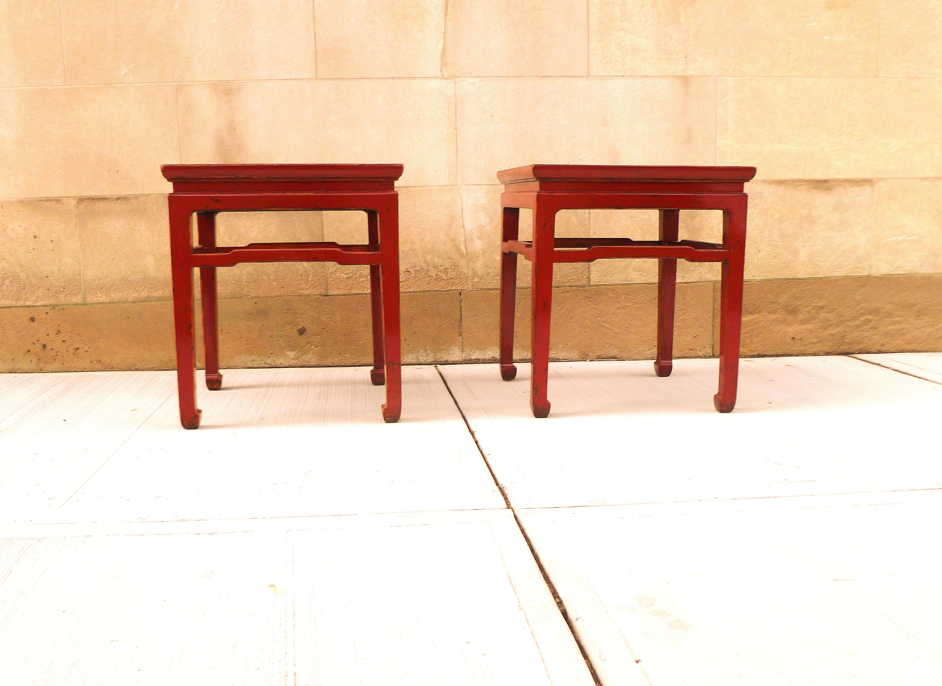 Pair of Square Red Lacquer End Tables at 1stDibs