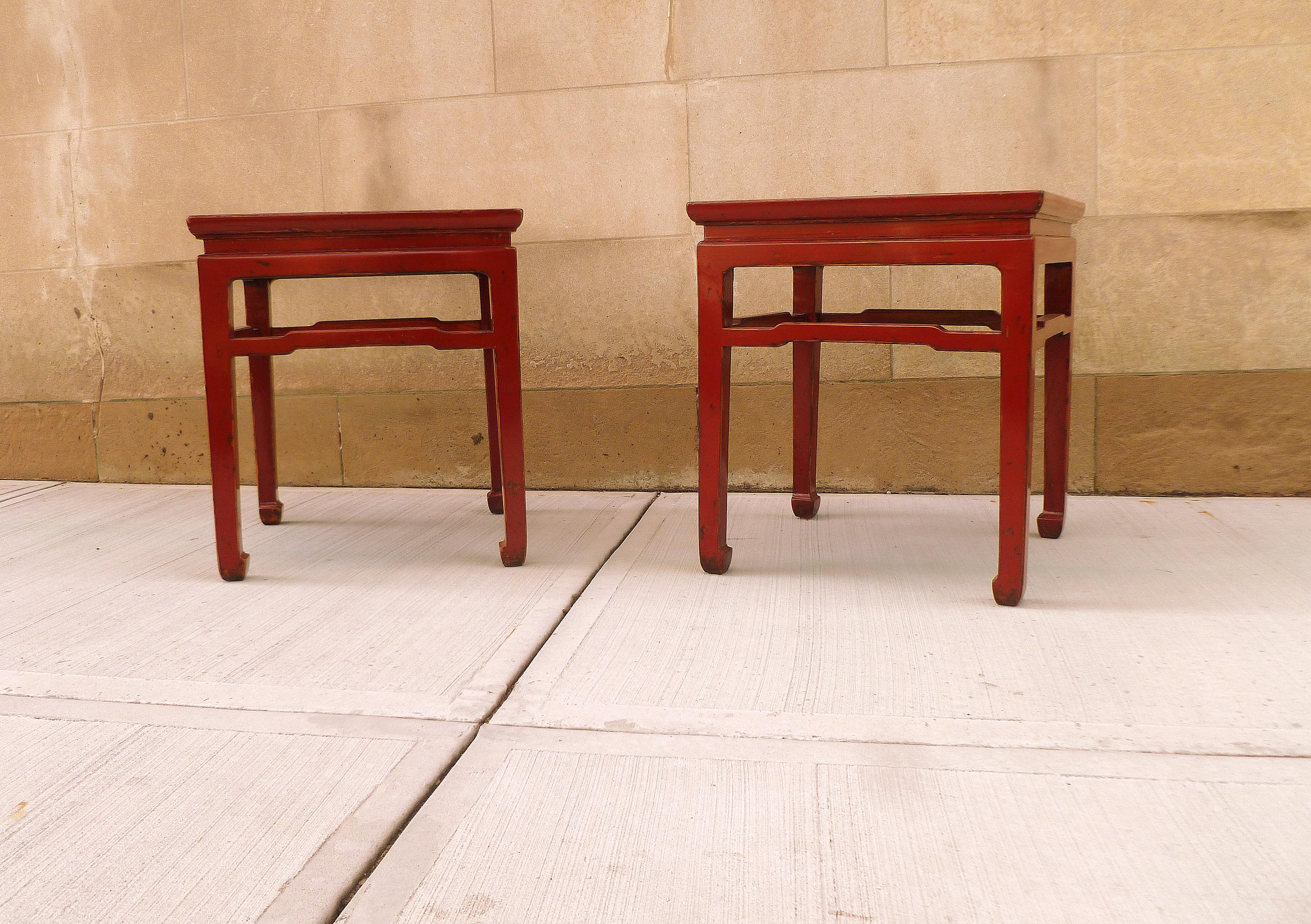 Pair of Square Red Lacquer End Tables at 1stDibs