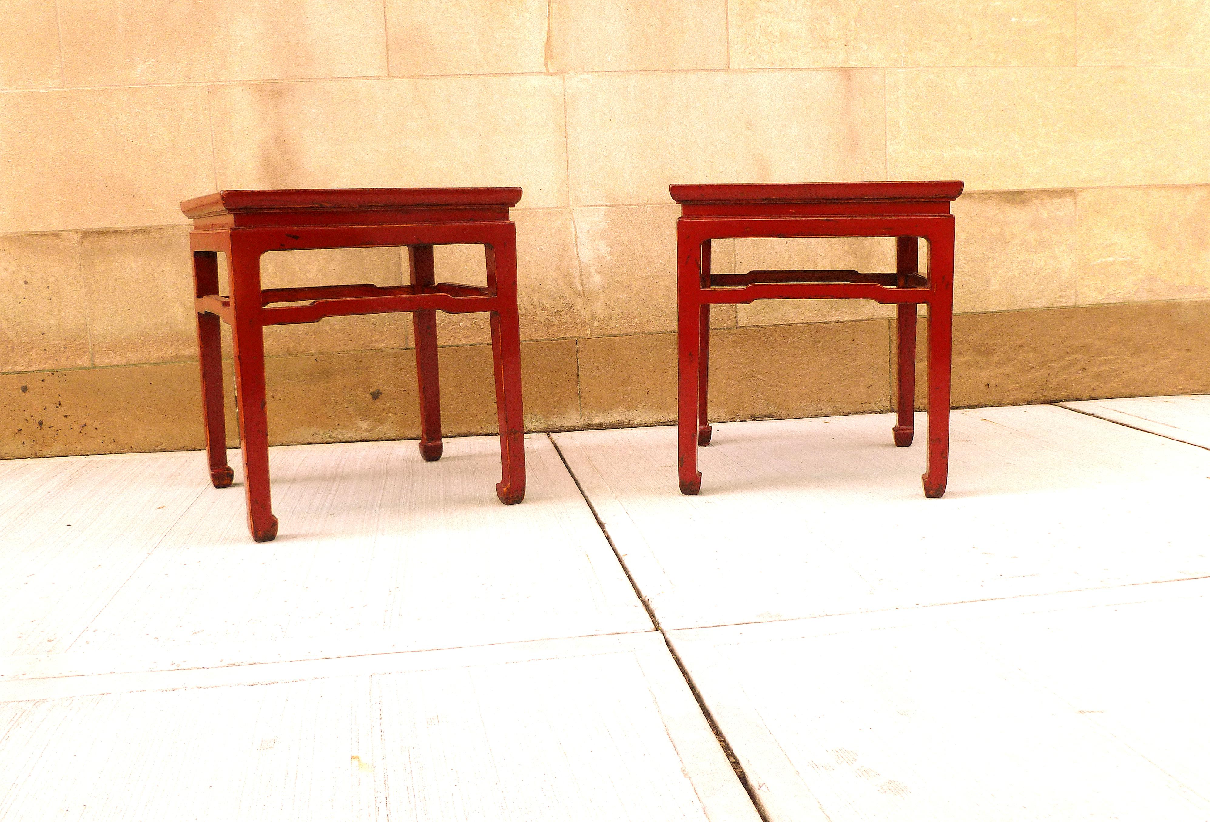 Pair of Square Red Lacquer End Tables at 1stDibs