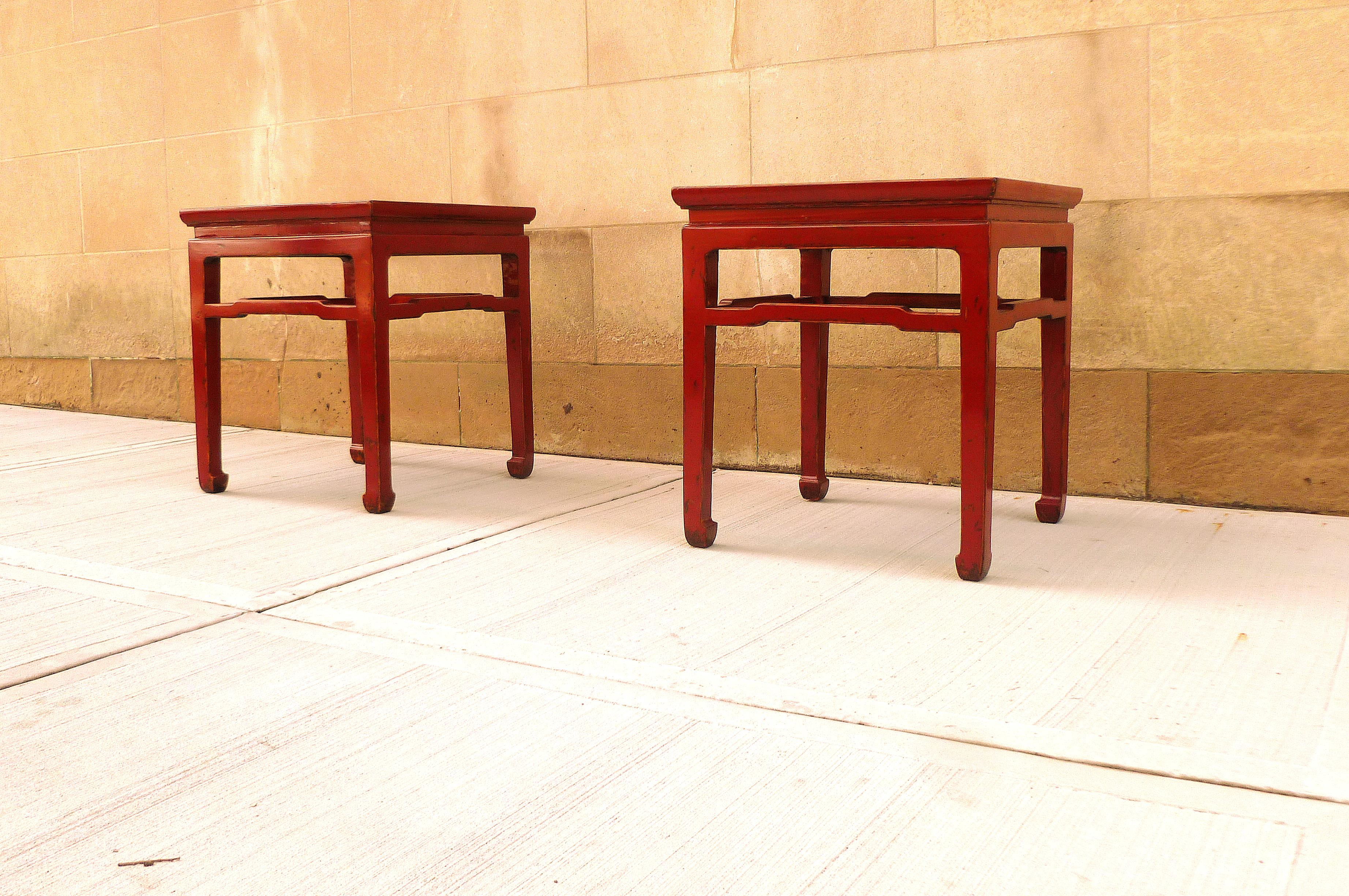 Pair of Square Red Lacquer End Tables at 1stDibs