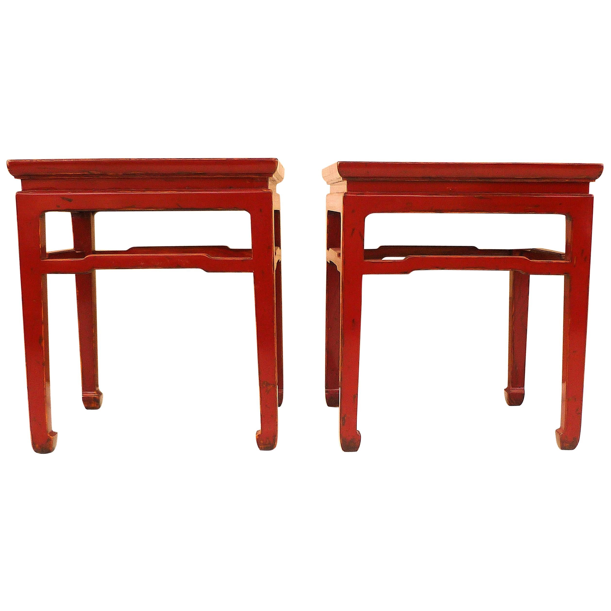 Pair of Square Red Lacquer End Tables at 1stDibs