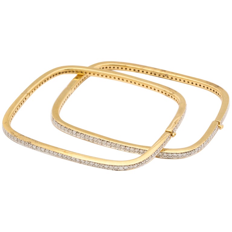 Pair of Square-Shape Diamond Bangle Bracelets at 1stDibs | square shape ...