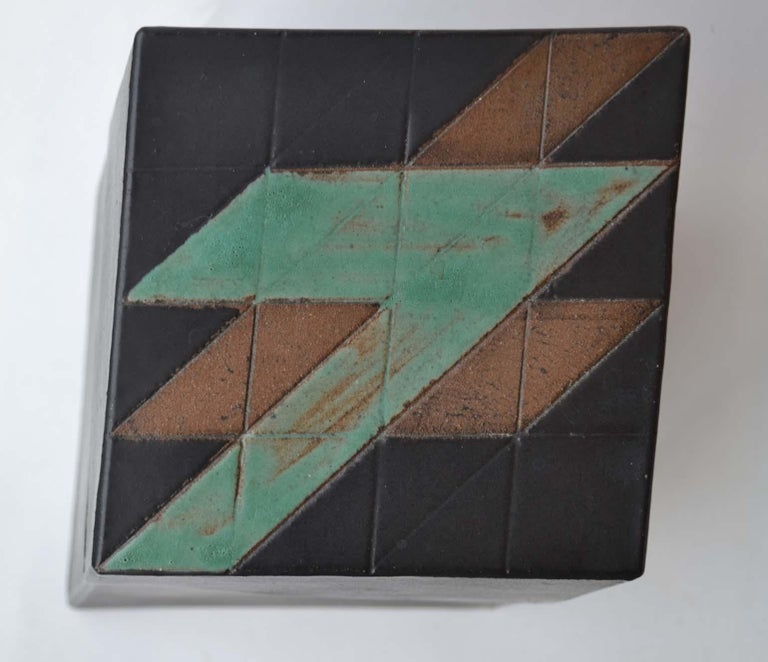 Pair of Square Studio Pottery Boxes in Black and White and Geometric ...