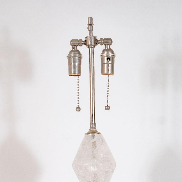 Pair of Stacked Diamond Rock Crystal Table Lamps For Sale at 1stDibs