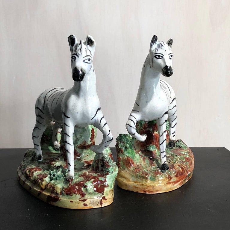 Pair of Staffordshire Zebra Figures, circa 1870 at 1stDibs
