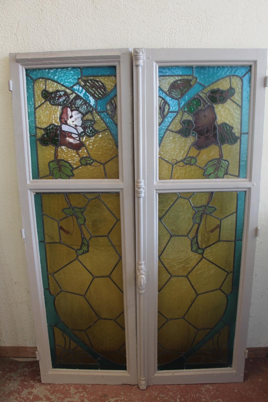 Pair of Stained Glass Jacques Gruber Art Nouveau at 1stDibs