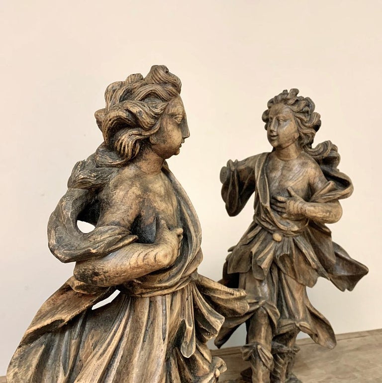 Pair of Statues, 18th Century French Baroque Hand Carved For Sale at ...