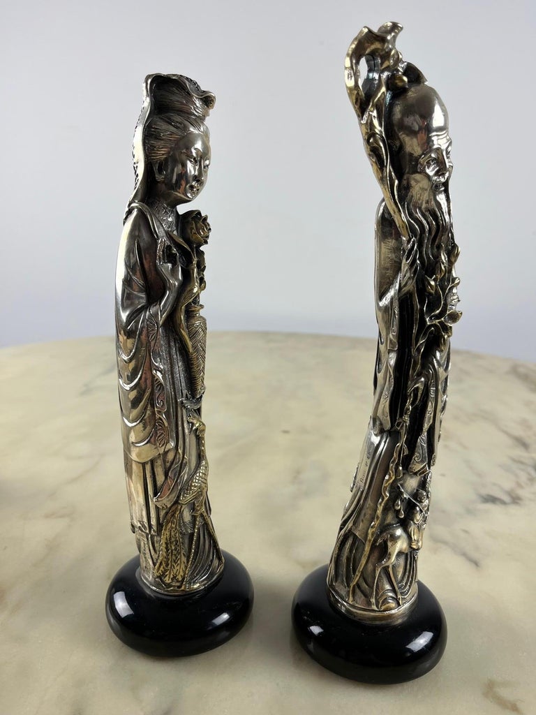 Pair of Statuettes of Japanese King and Queen Covered in 800 Silver ...