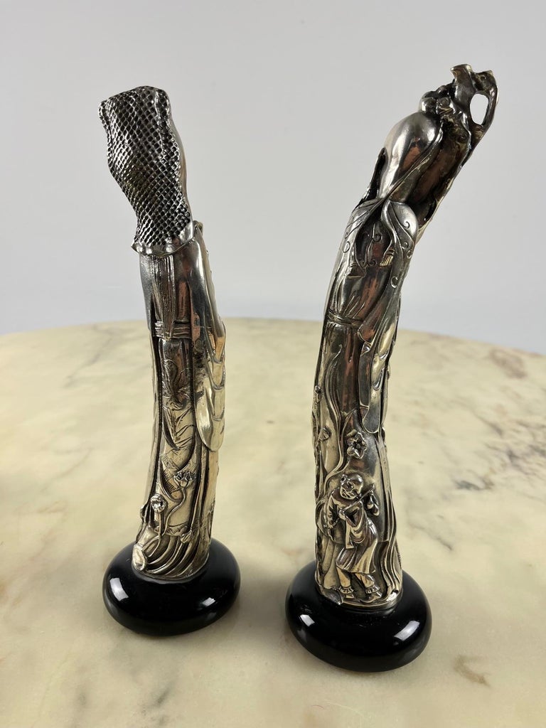 Pair of Statuettes of Japanese King and Queen Covered in 800 Silver ...
