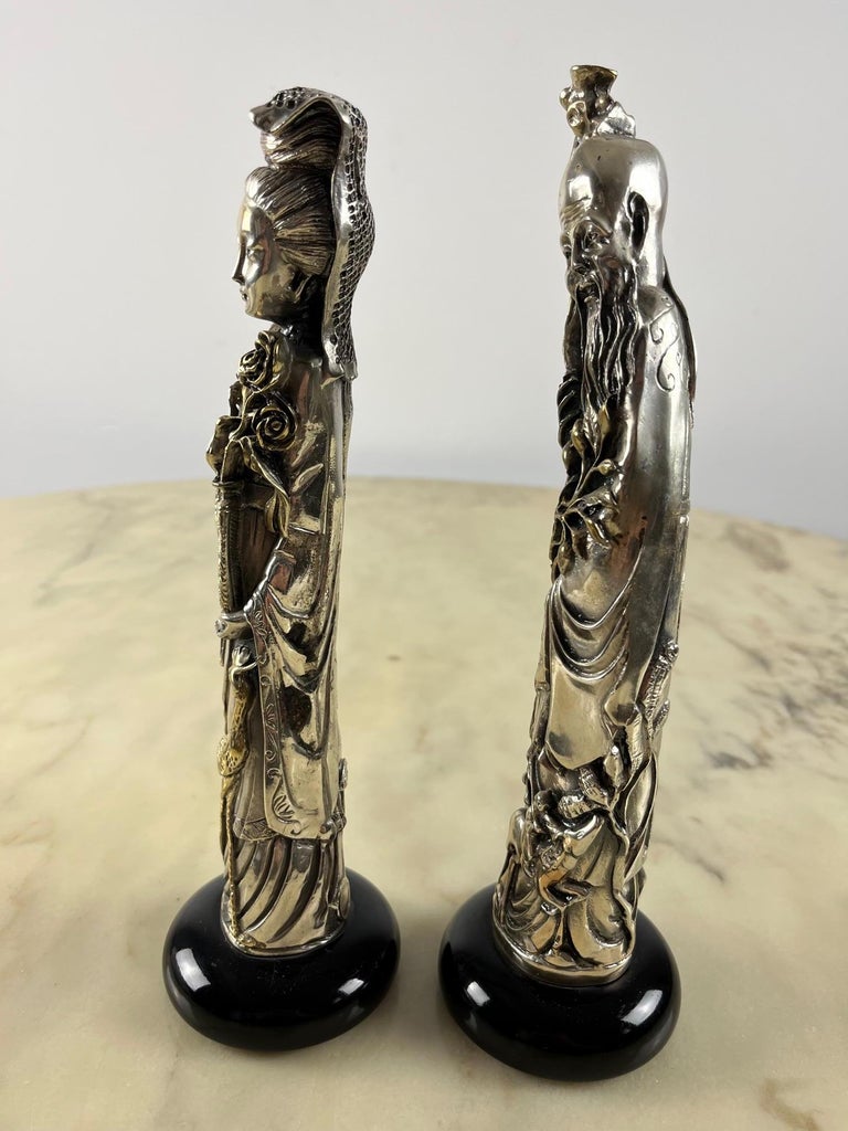 Pair of Statuettes of Japanese King and Queen Covered in 800 Silver ...