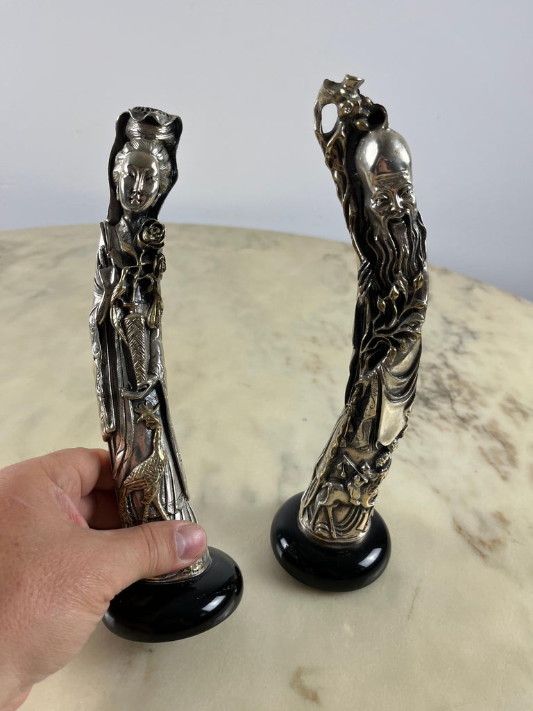 Pair of Statuettes of Japanese King and Queen Covered in 800 Silver ...