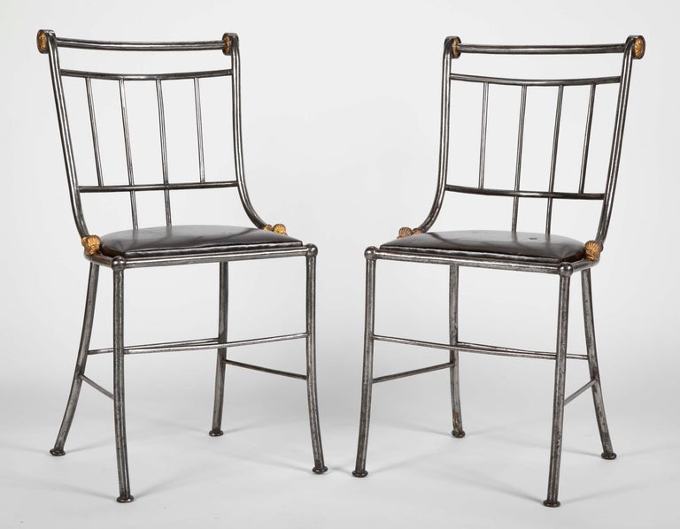Pair of Steel and Gilt Metal Hall Chairs For Sale at 1stDibs
