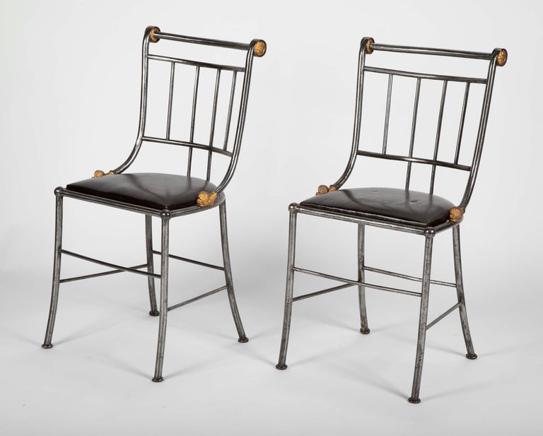 Pair of Steel and Gilt Metal Hall Chairs For Sale at 1stDibs