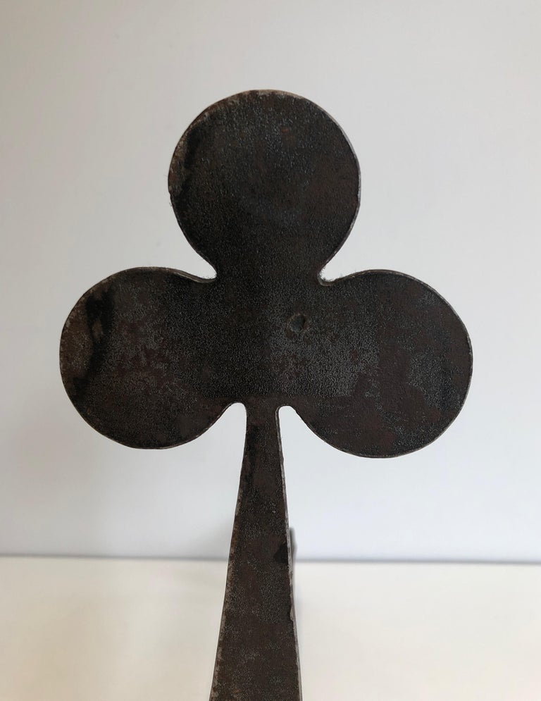 Pair of Steel and Wrought Iron Clovers Andirons, French, Circa 1950 at ...