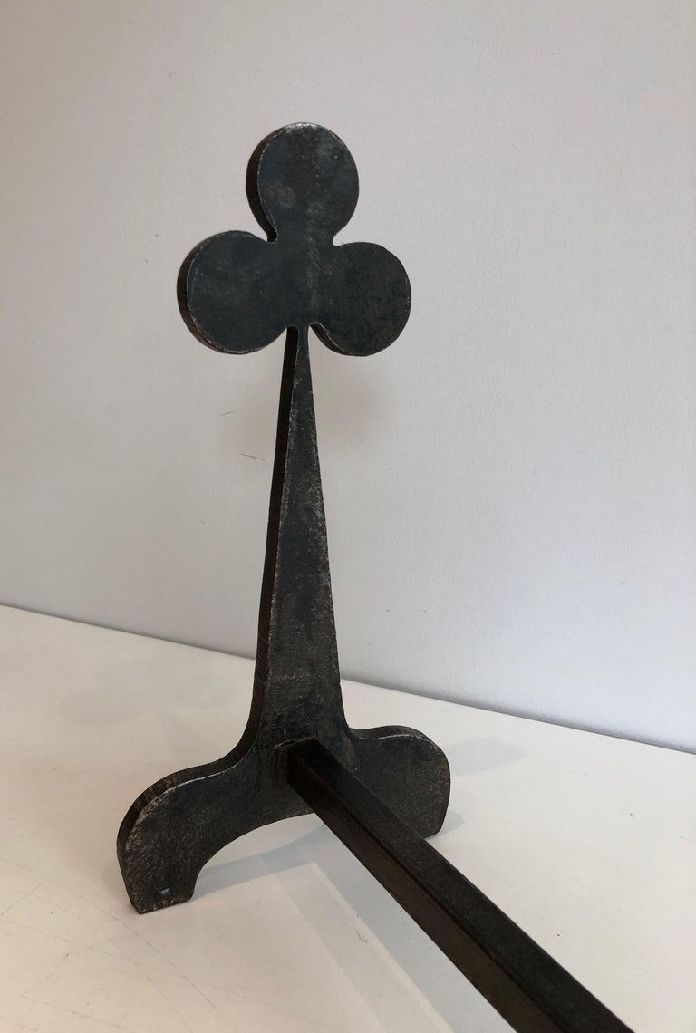 Pair of Steel and Wrought Iron Clovers Andirons, French, Circa 1950 at ...