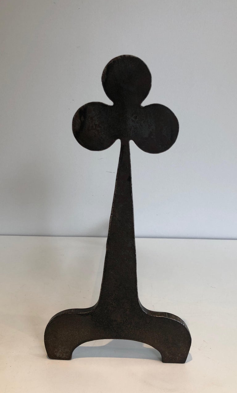 Pair of Steel and Wrought Iron Clovers Andirons, French, Circa 1950 at ...