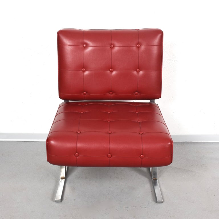 Pair of Steel Armchairs Skay Capitonne Red, Style Hausmann De Sede ...