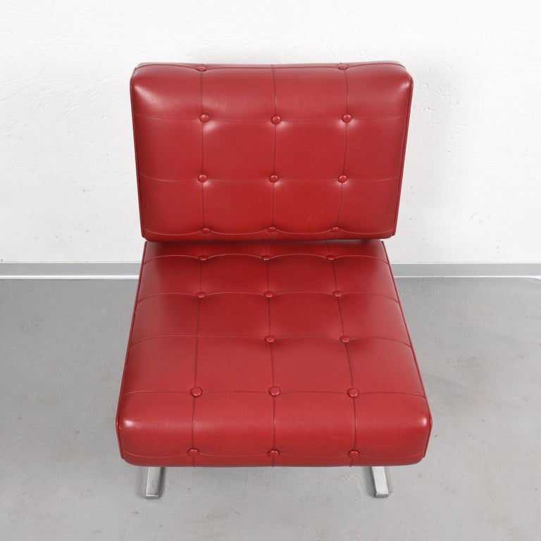 Pair of Steel Armchairs Skay Capitonne Red, Style Hausmann De Sede ...
