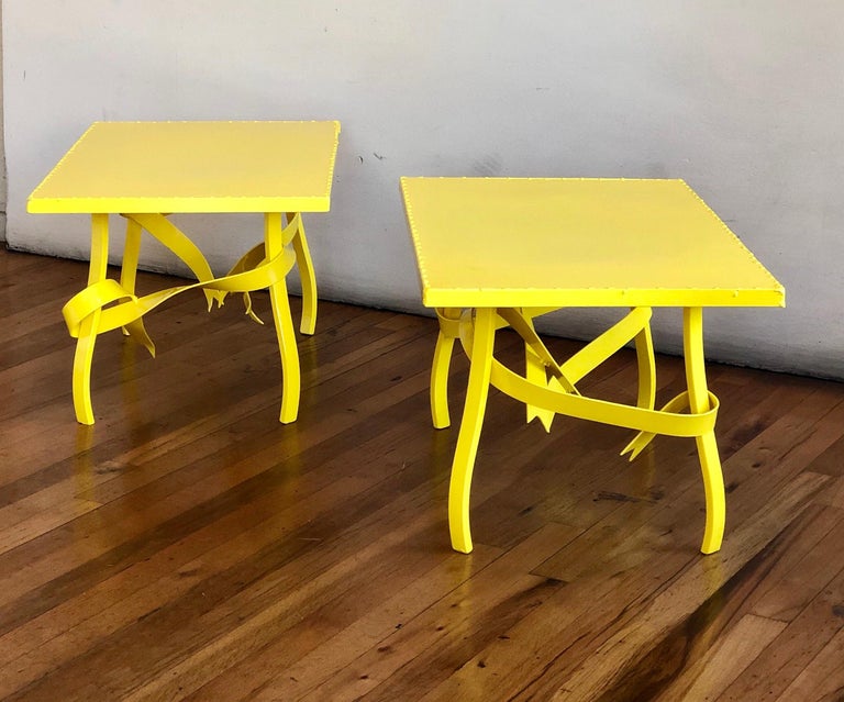 Pair of Steel Cocktail/ End Ribbon Tables Postmodern For Sale at 1stDibs