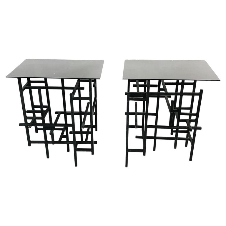 Pair of Steel and Glass End or Console Table For Sale at 1stDibs