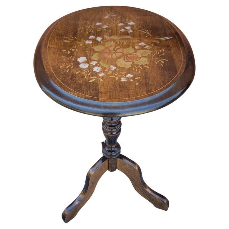 Pair of Stencil Decorated Tilt-Top Candle Stands For Sale at 1stDibs