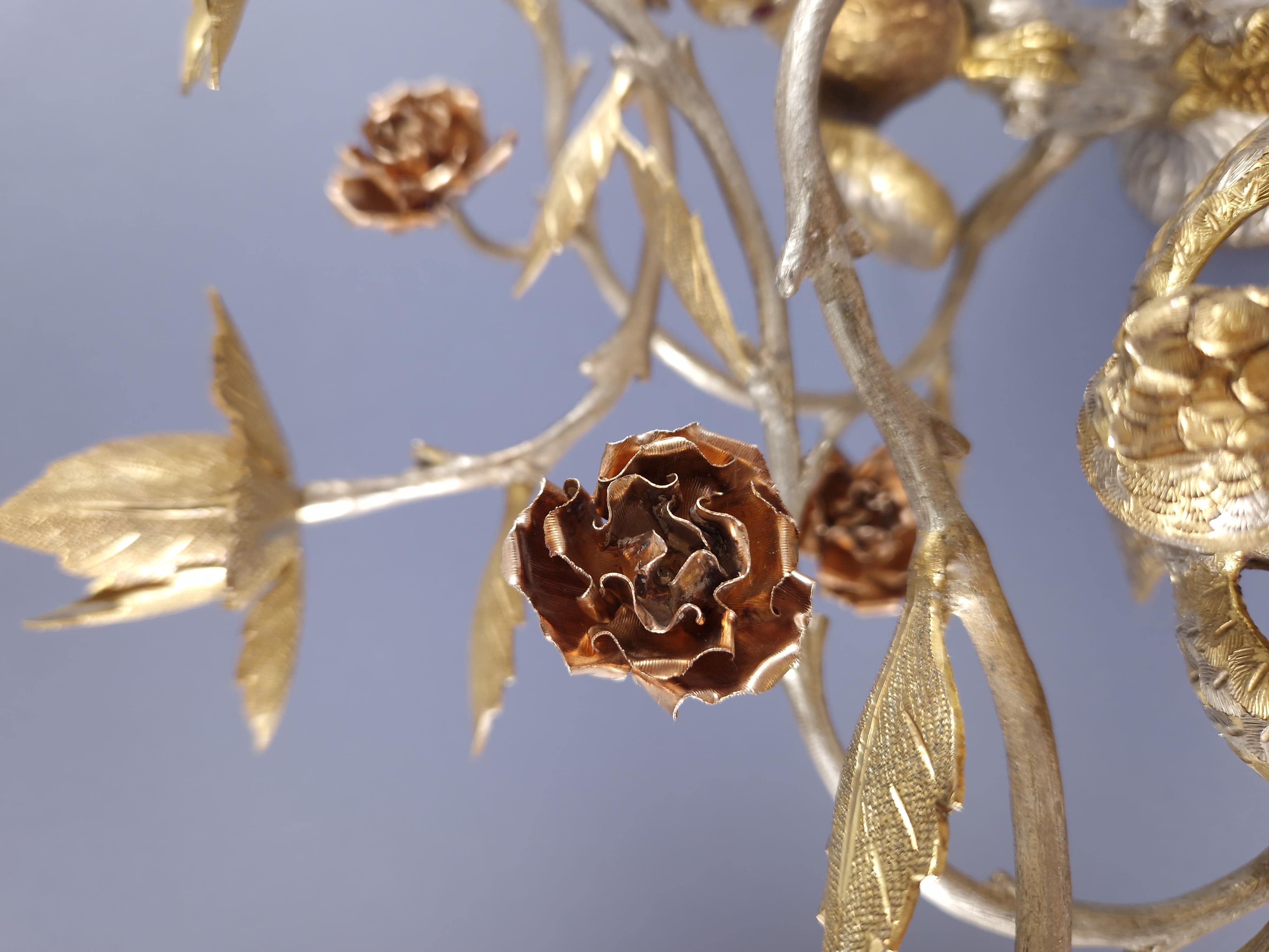 Pair of Sterling Silver and gilt Candlesticks with birds and flowers ...