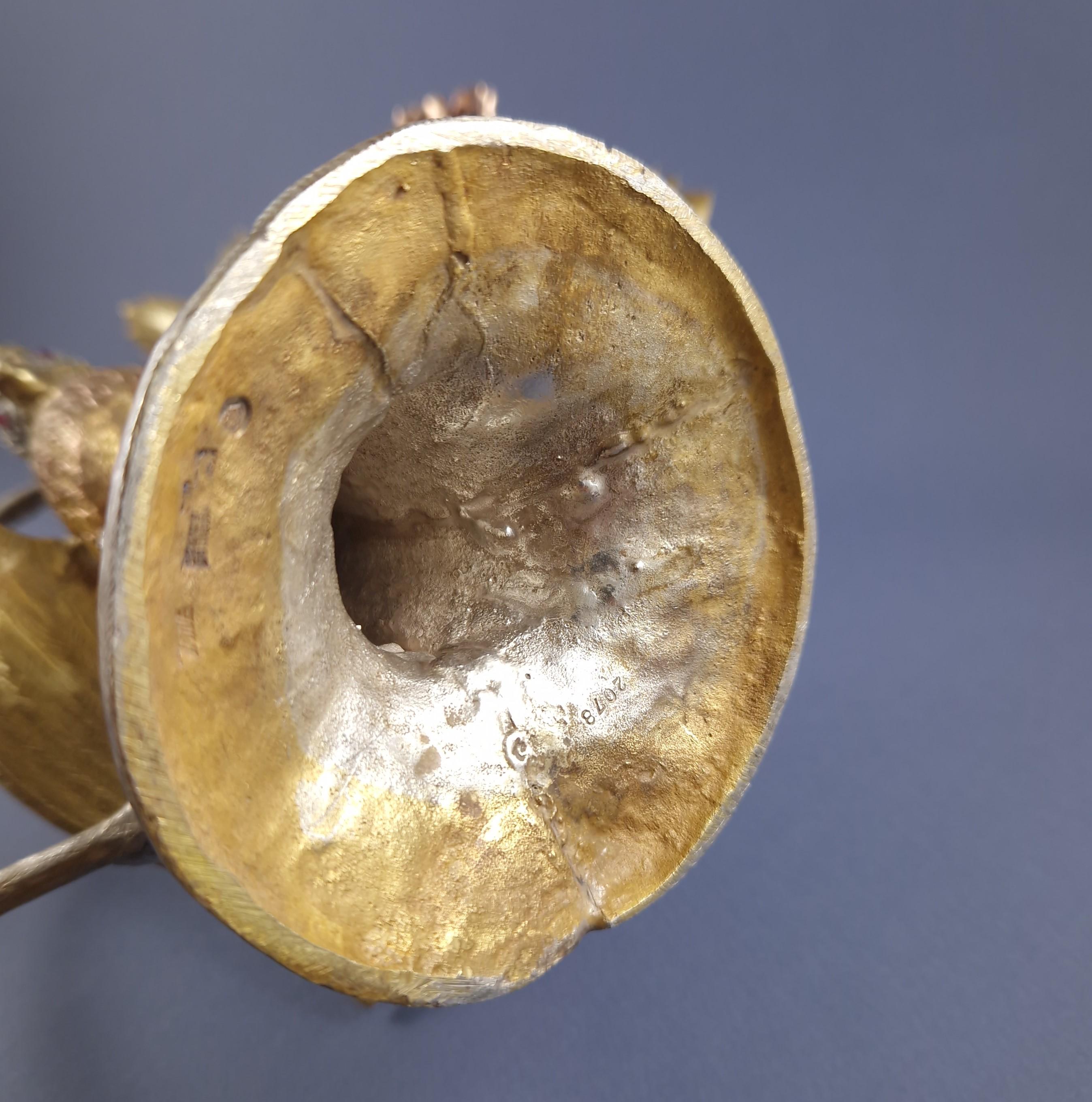 Pair of Sterling Silver and gilt Candlesticks with birds and flowers ...
