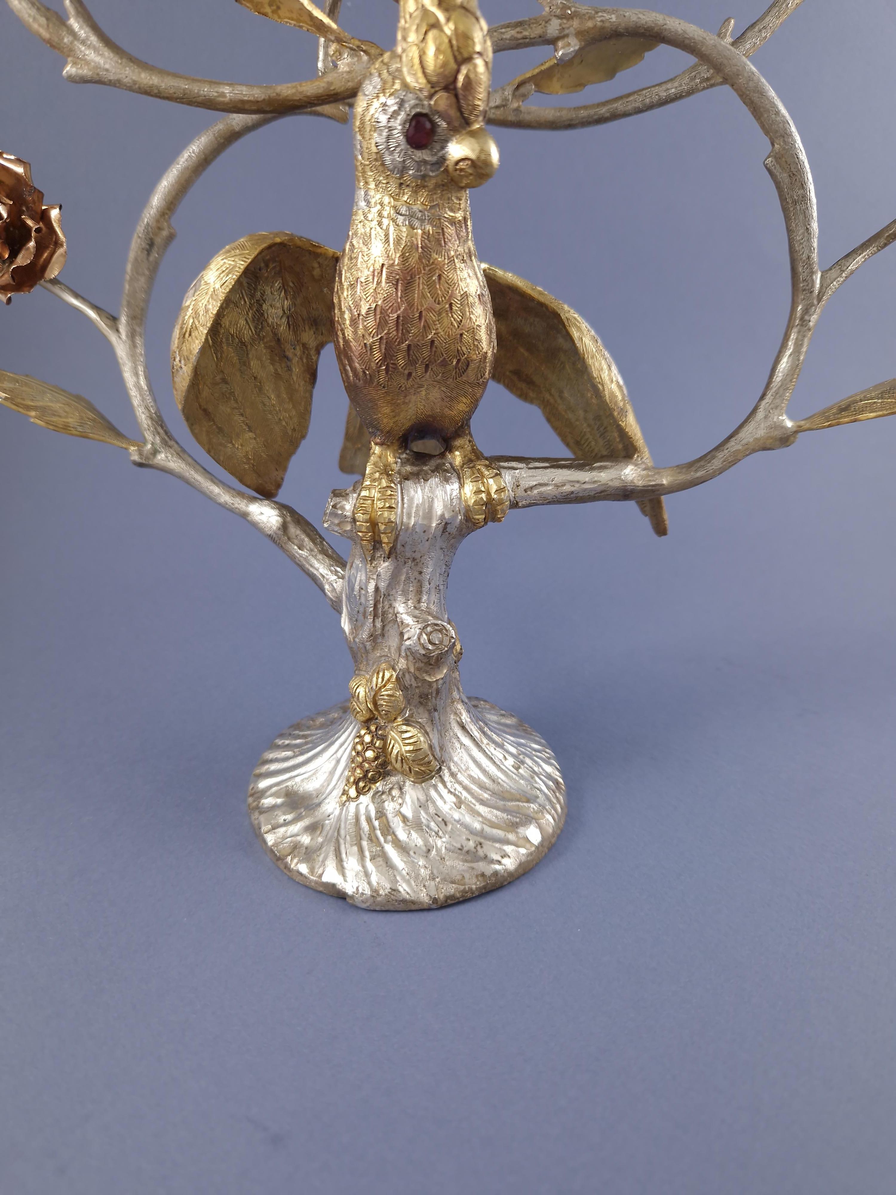 Pair of Sterling Silver and gilt Candlesticks with birds and flowers ...