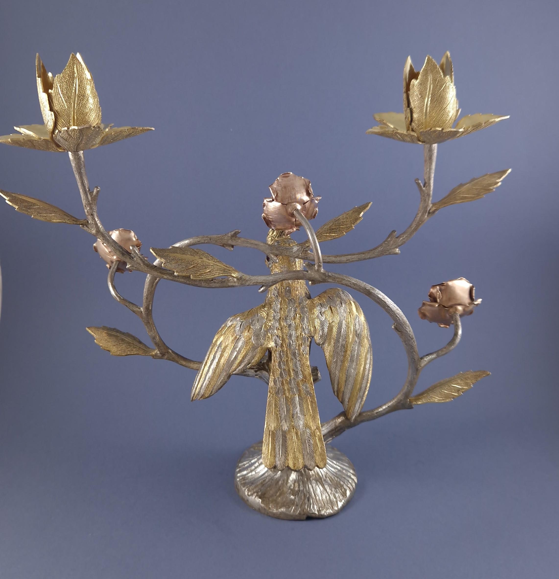 Pair of Sterling Silver and gilt Candlesticks with birds and flowers ...