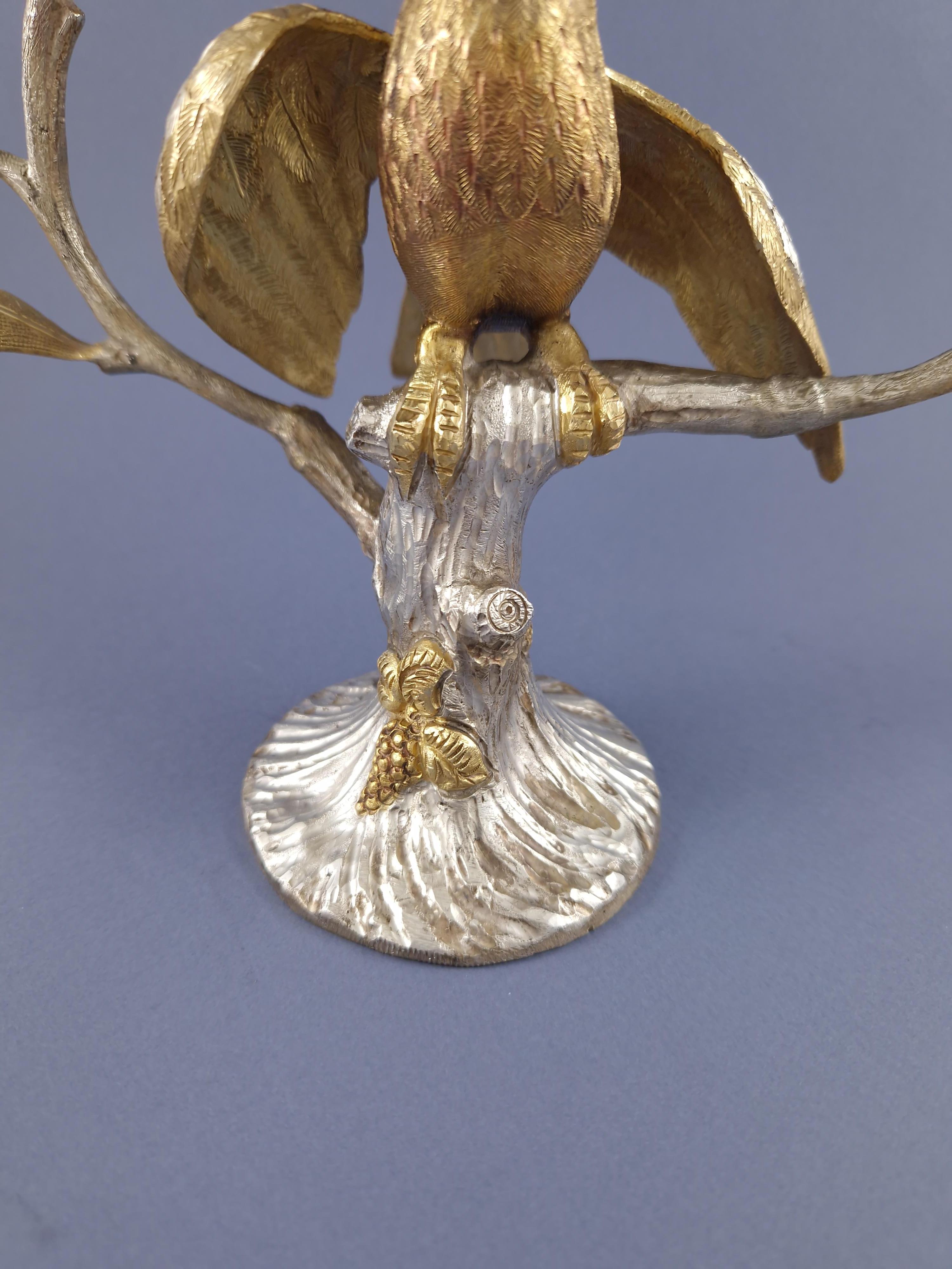 Pair of Sterling Silver and gilt Candlesticks with birds and flowers ...