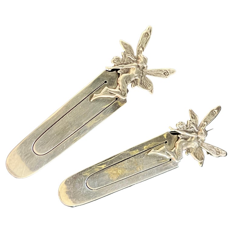 Pair of Sterling Silver Bookmarks with Fairy Motif For Sale at 1stDibs