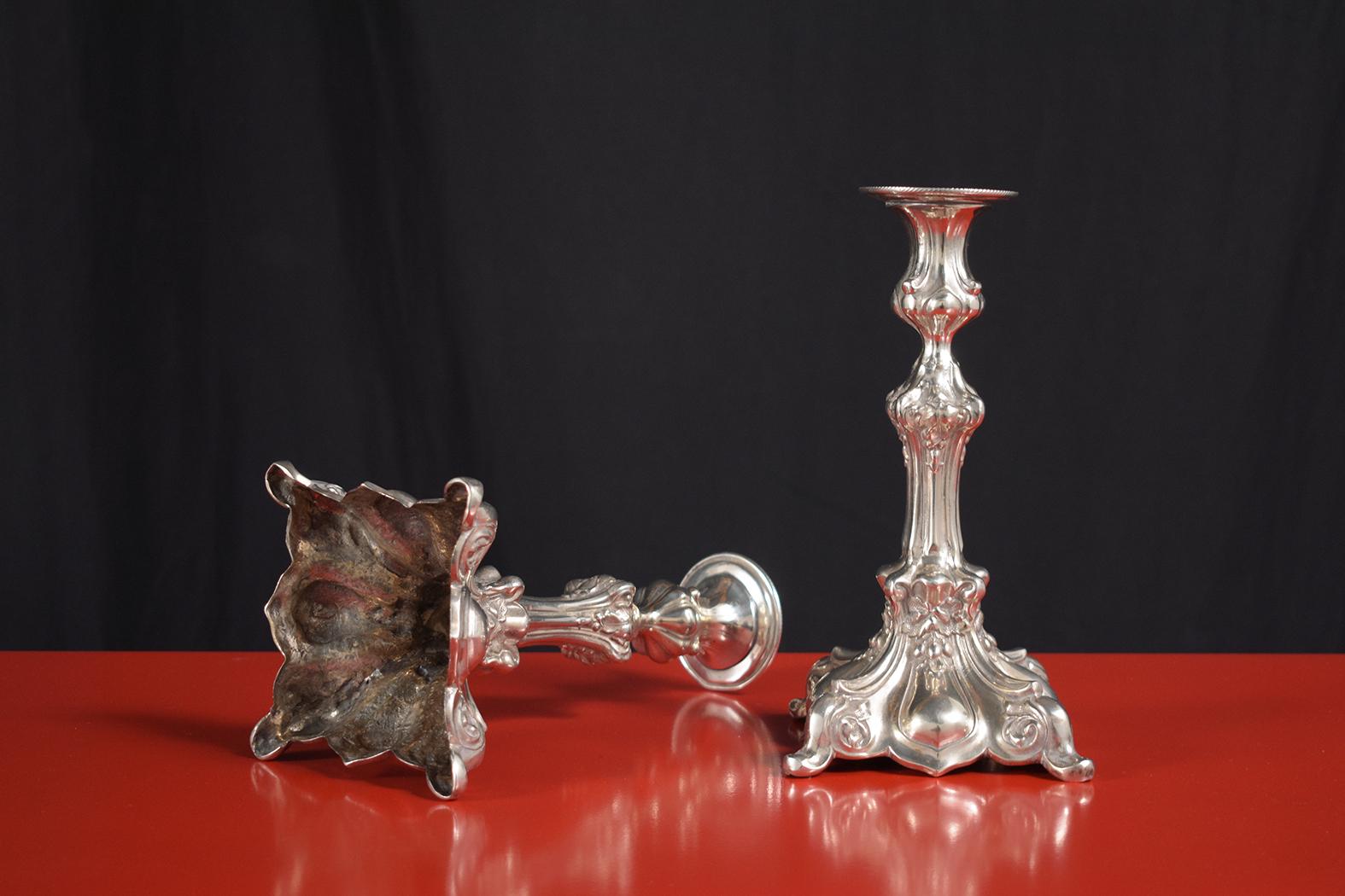Set of Two Vintage Sterling Silver Candle Holders For Sale at 1stDibs