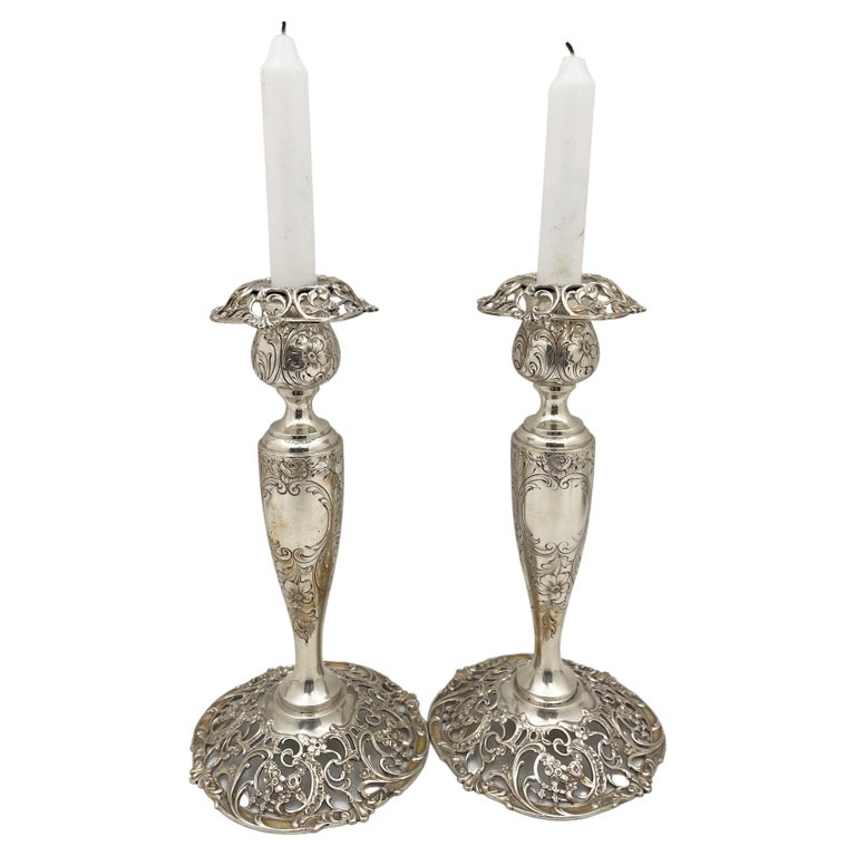 Pair of Sterling Silver Candlesticks in Art Nouveau Style, Early 20th ...