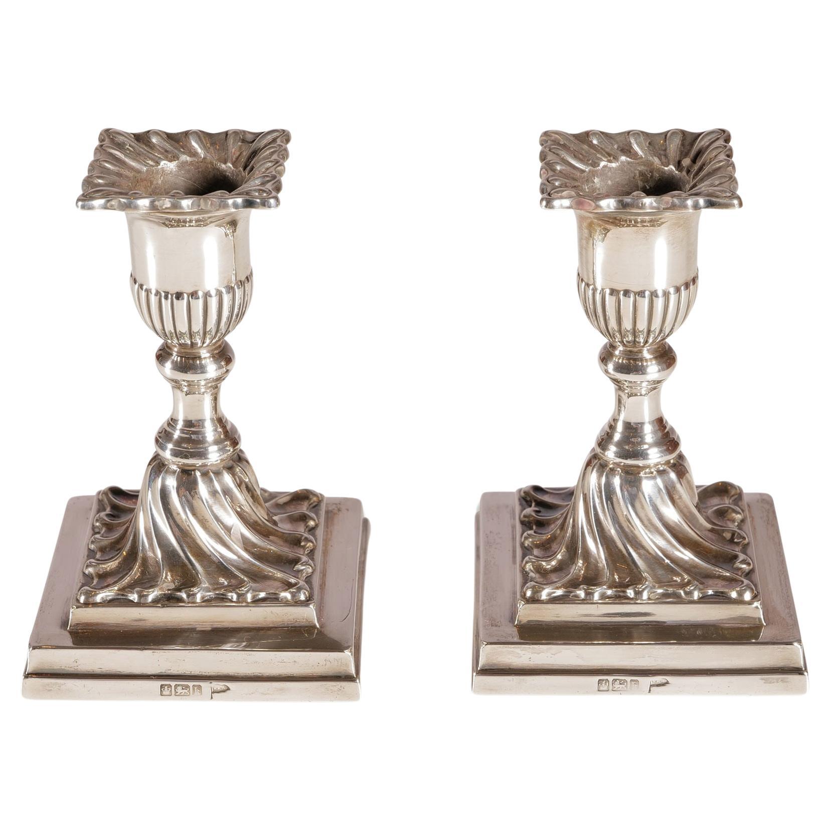 Pair of Sterling Silver Candlesticks Walker and Hall For Sale at 1stDibs