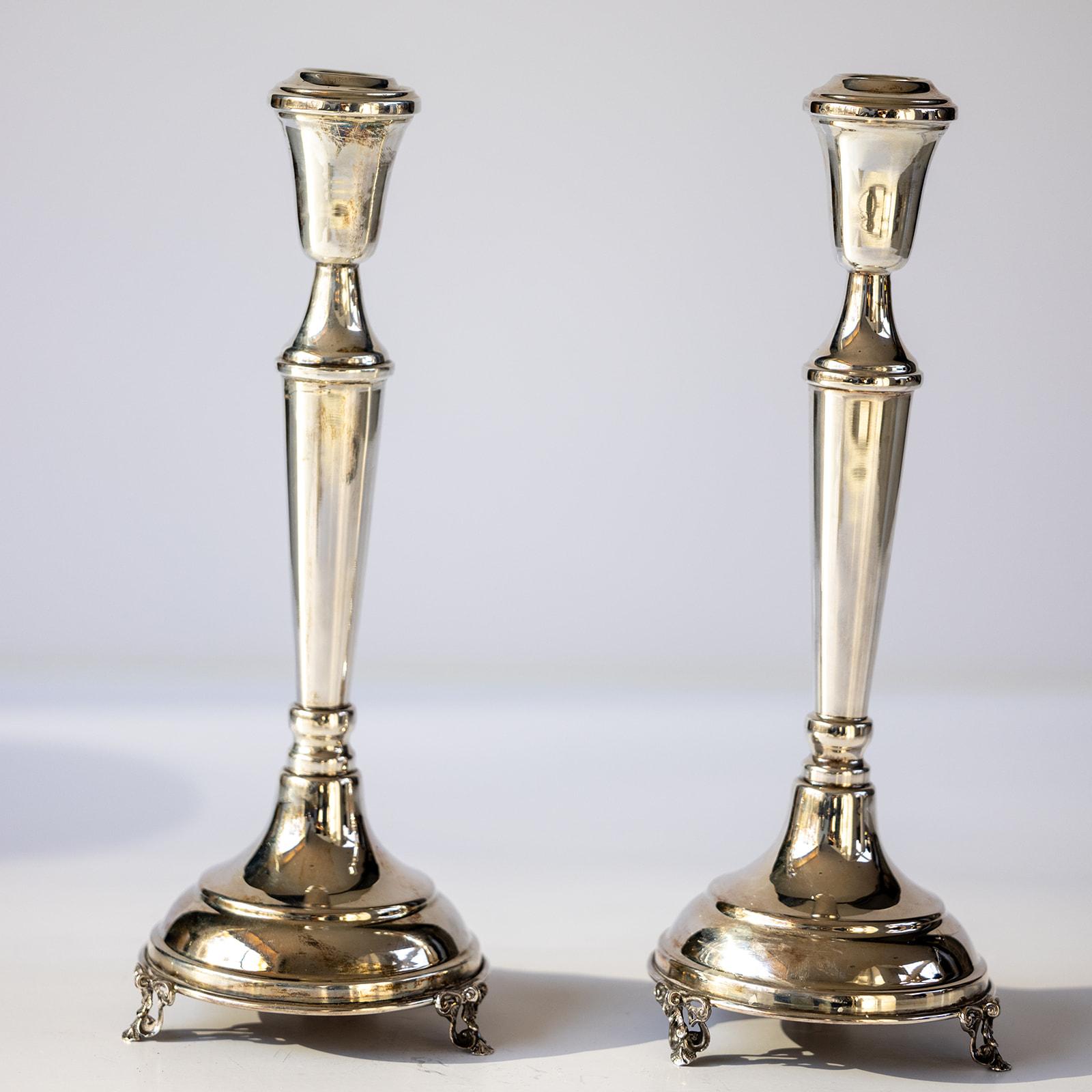 Pair of Sterling Silver Footed Shabbat Candlesticks Stamped “ST 925 ...