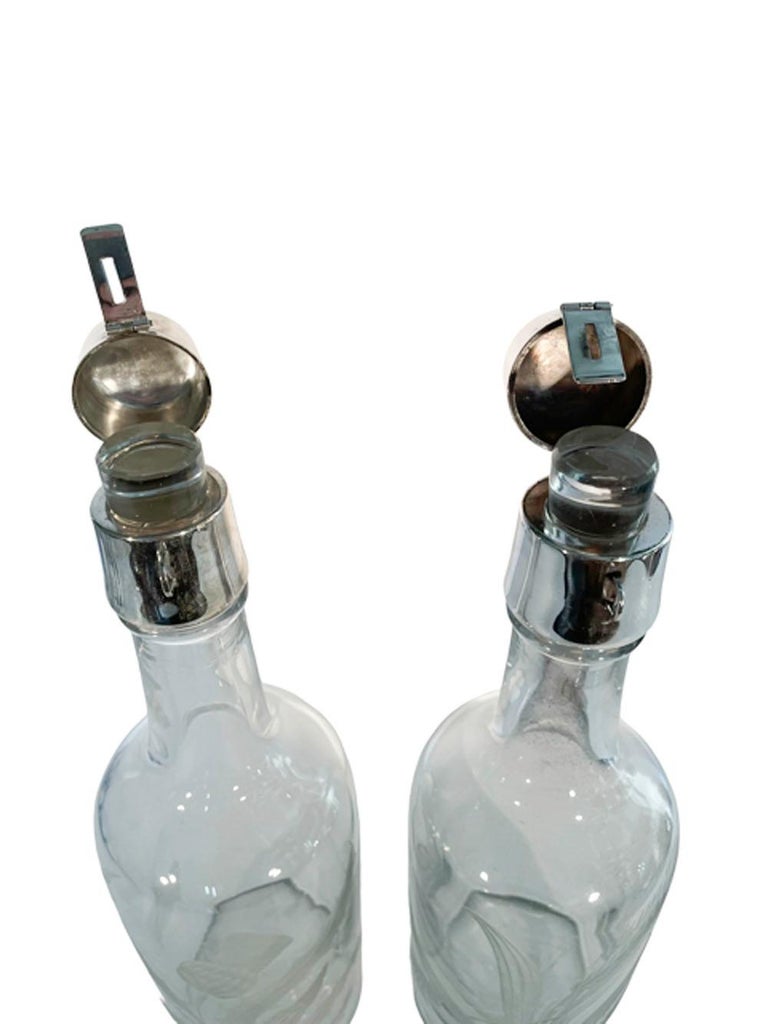 Pair of Sterling Silver Mounted Locking Liquor Bottles by T.G. Hawkes ...