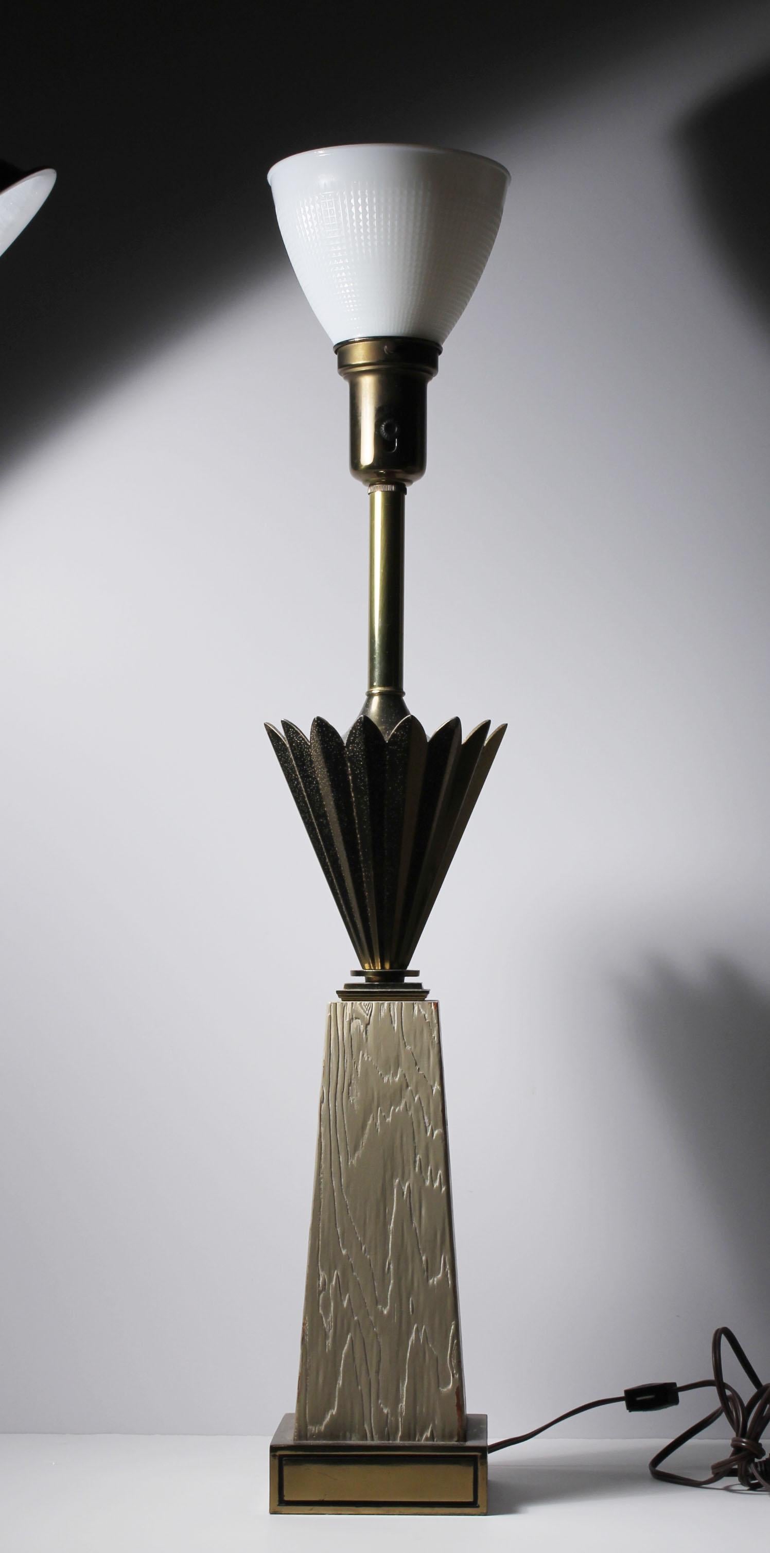 Pair of Stiffel Table Lamps with Deco Hollywood Regency Style Glass ...