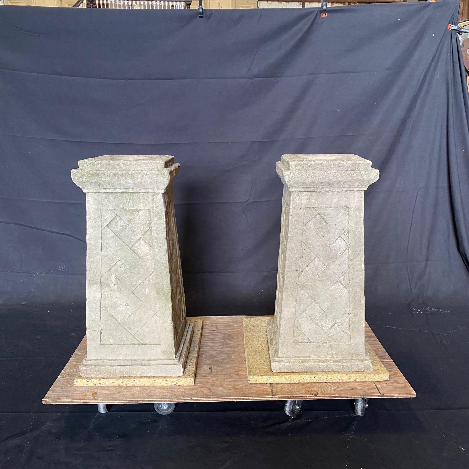 Pair of Stone Garden Sculptures Angels on Bases with Flowers and Fruit ...