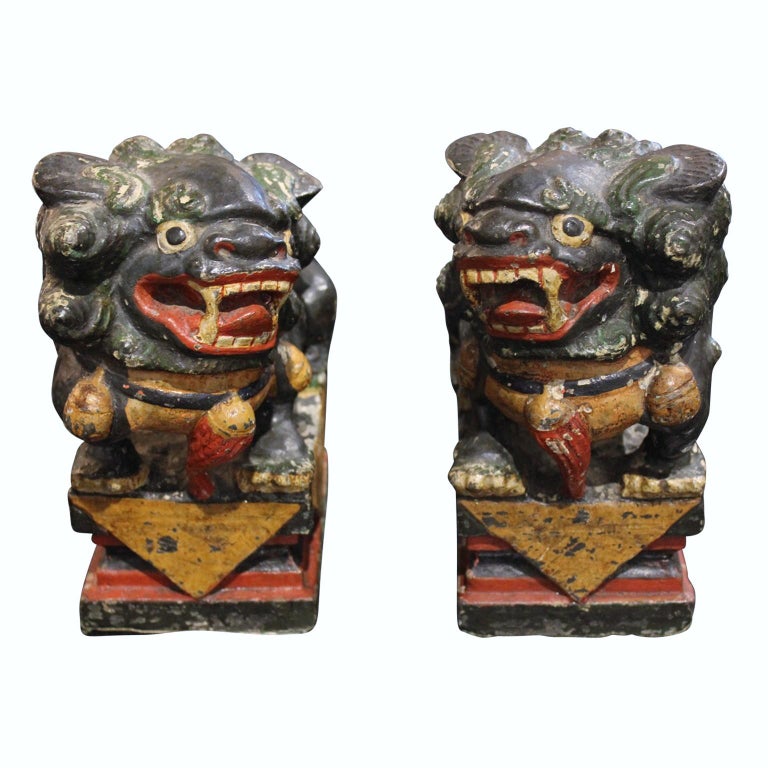 Pair of Stone Painted Chinese Foo Dog Book Ends at 1stDibs