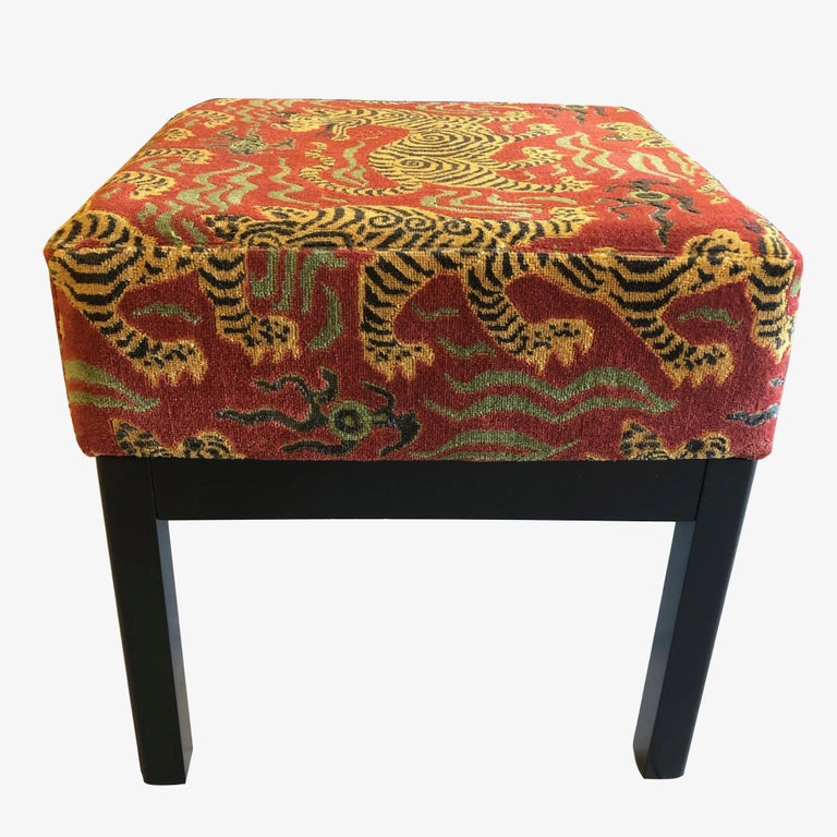 Pair of Classic Square Low Stools in Clarence House Tibet Dragon For ...