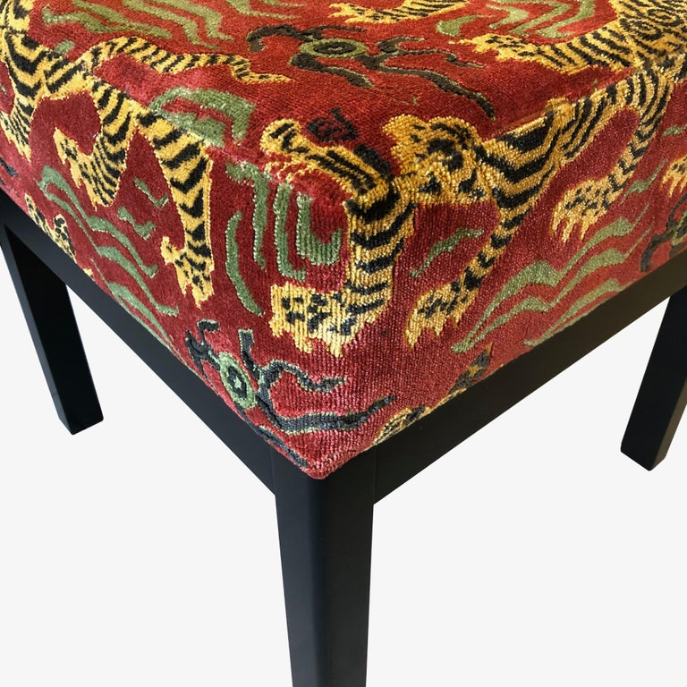 Pair of Classic Square Low Stools in Clarence House Tibet Dragon For ...