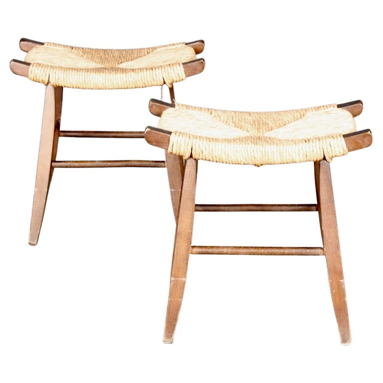 Pair of Straw and Wood Stools For Sale at 1stDibs | straw stools