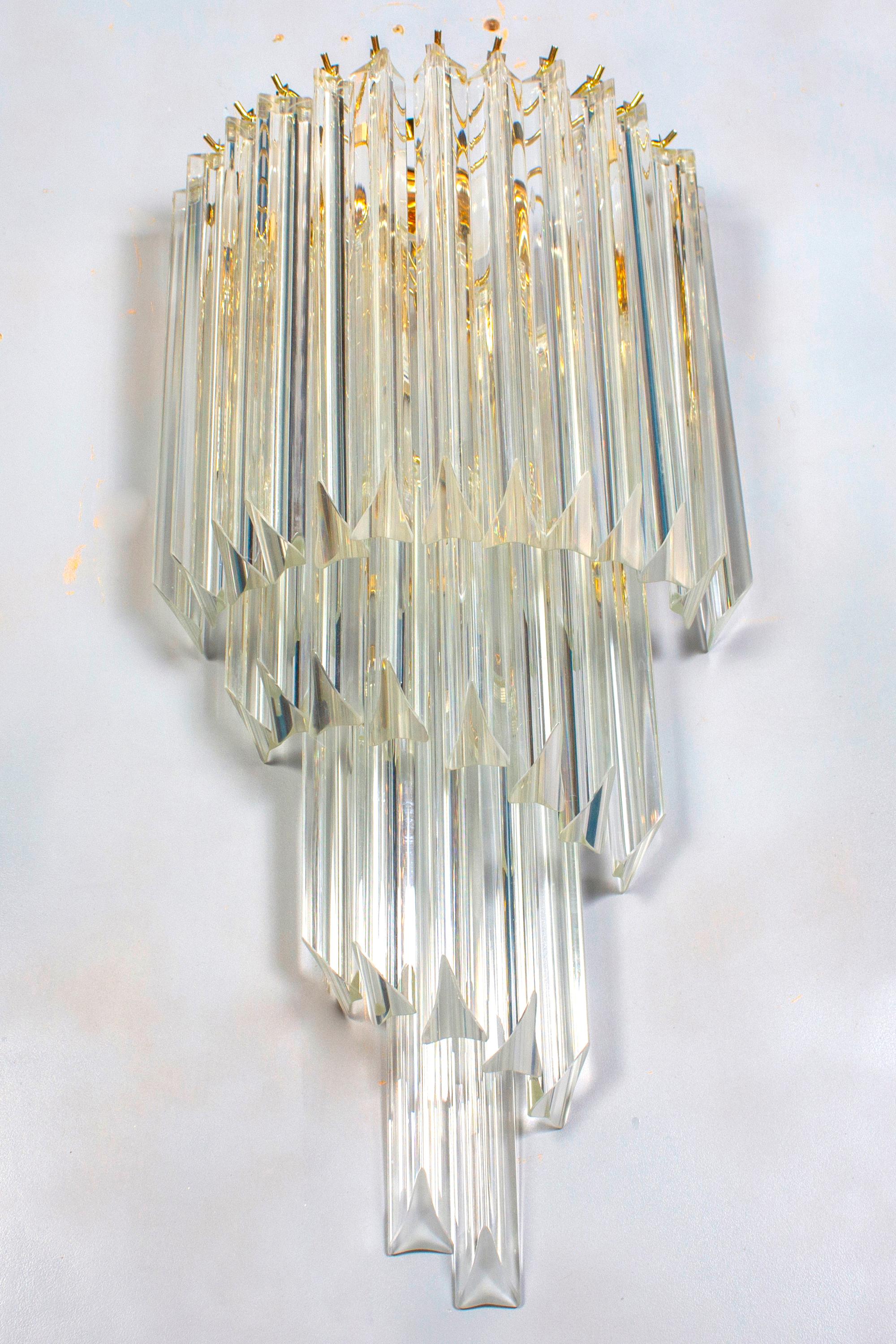 Pair of Striking Crystal Prism Wall Sconces, 1980 For Sale at 1stDibs