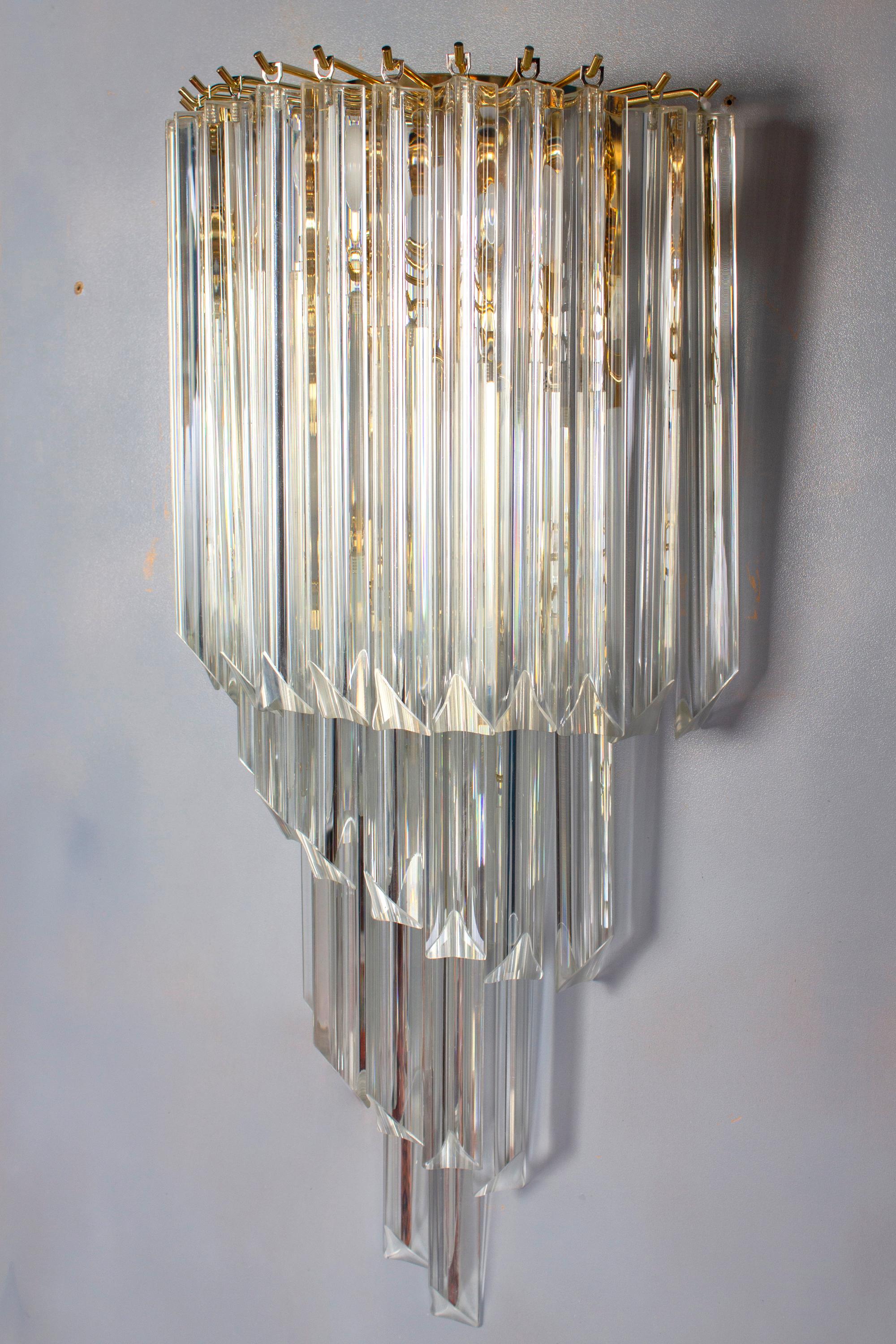 Pair of Striking Crystal Prism Wall Sconces, 1980 For Sale at 1stDibs