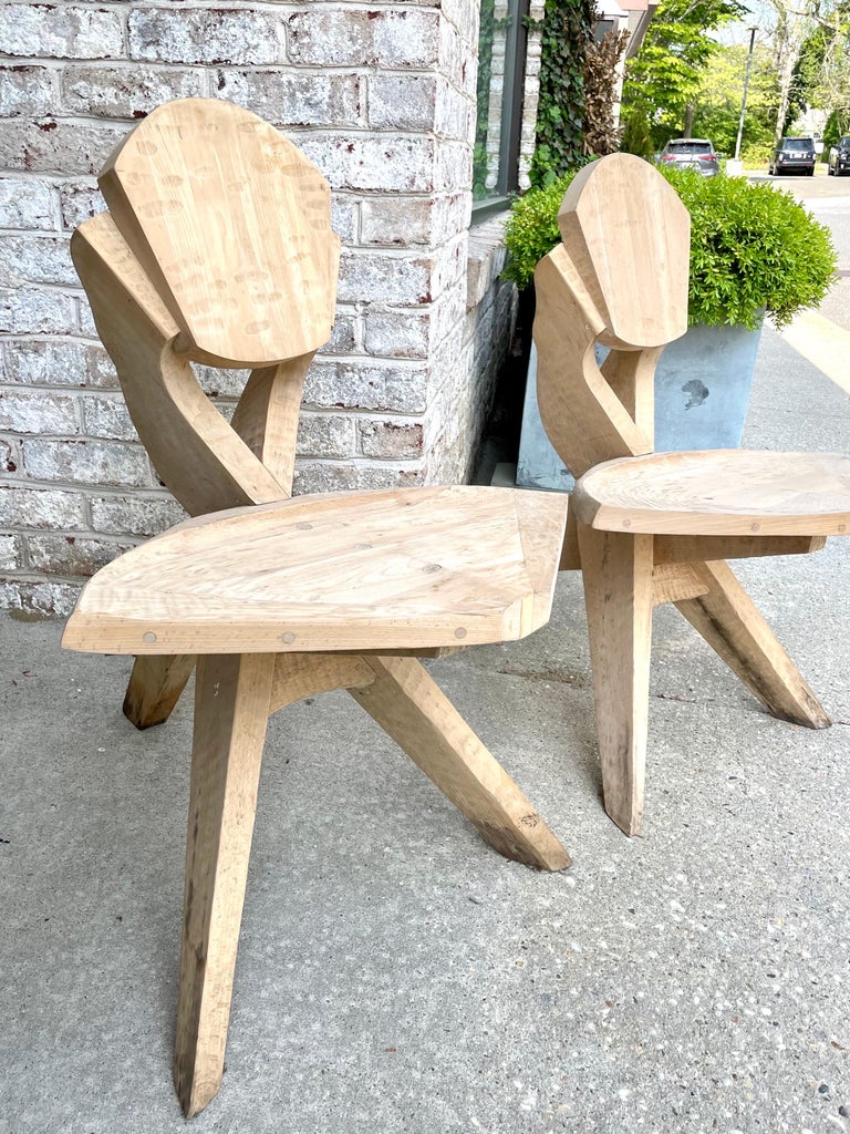Pair of Studio Art Chairs in Carved Wood For Sale at 1stDibs
