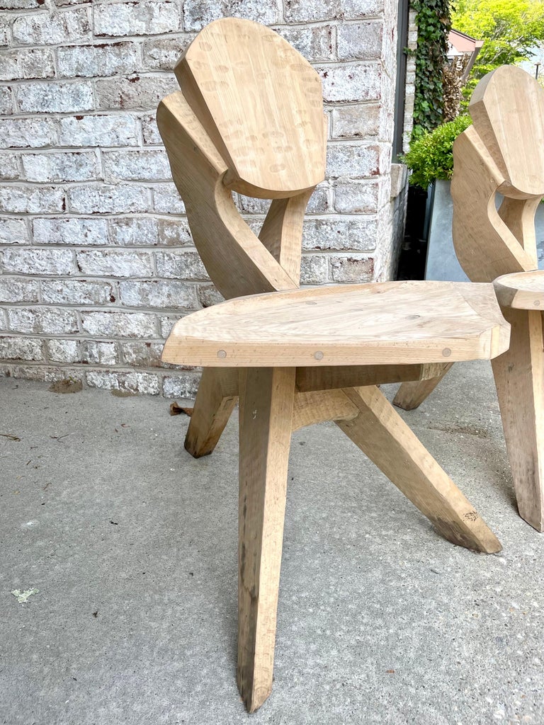 Pair of Studio Art Chairs in Carved Wood For Sale at 1stDibs