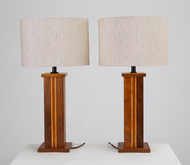 Pair of Studio Craft Lamps in Mixed Woods at 1stDibs