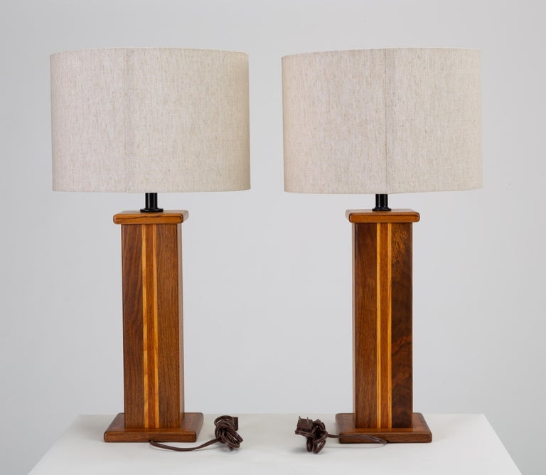 Pair of Studio Craft Lamps in Mixed Woods at 1stDibs
