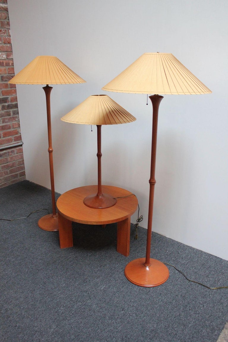 Pair of Studio Craft Sculptural Cherry Wood and Brass Floor Lamps with ...